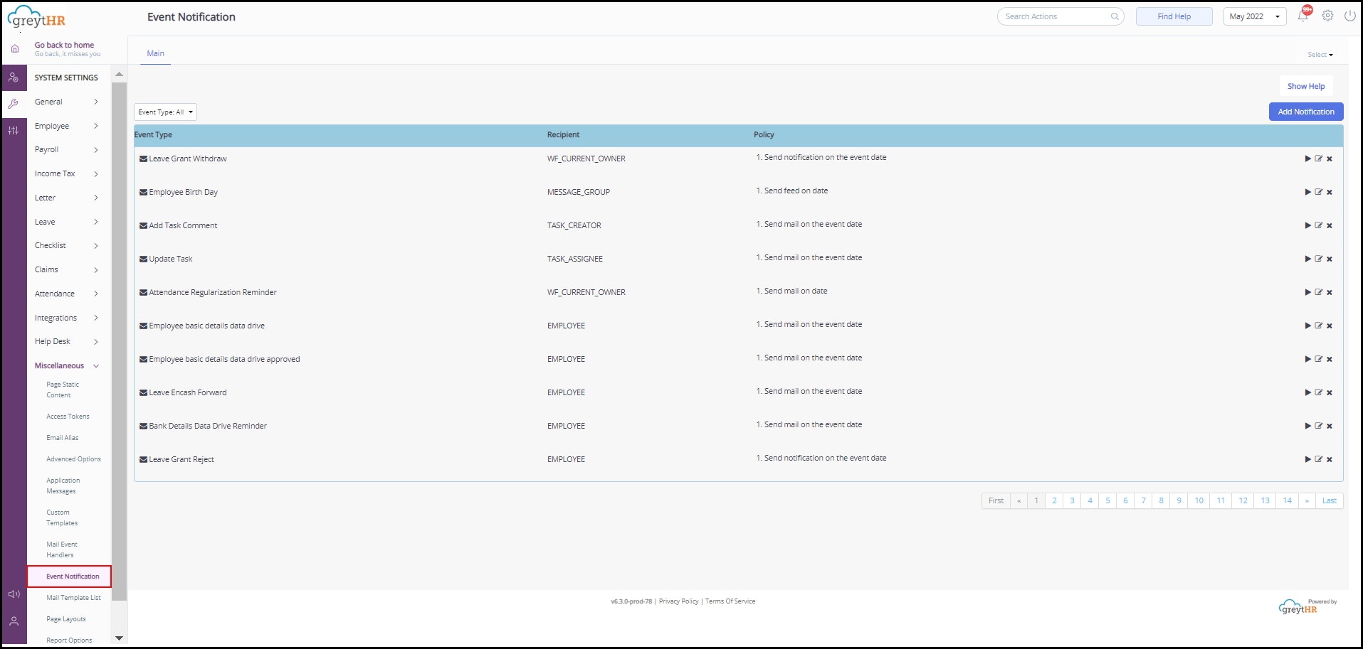 View and add event notifications