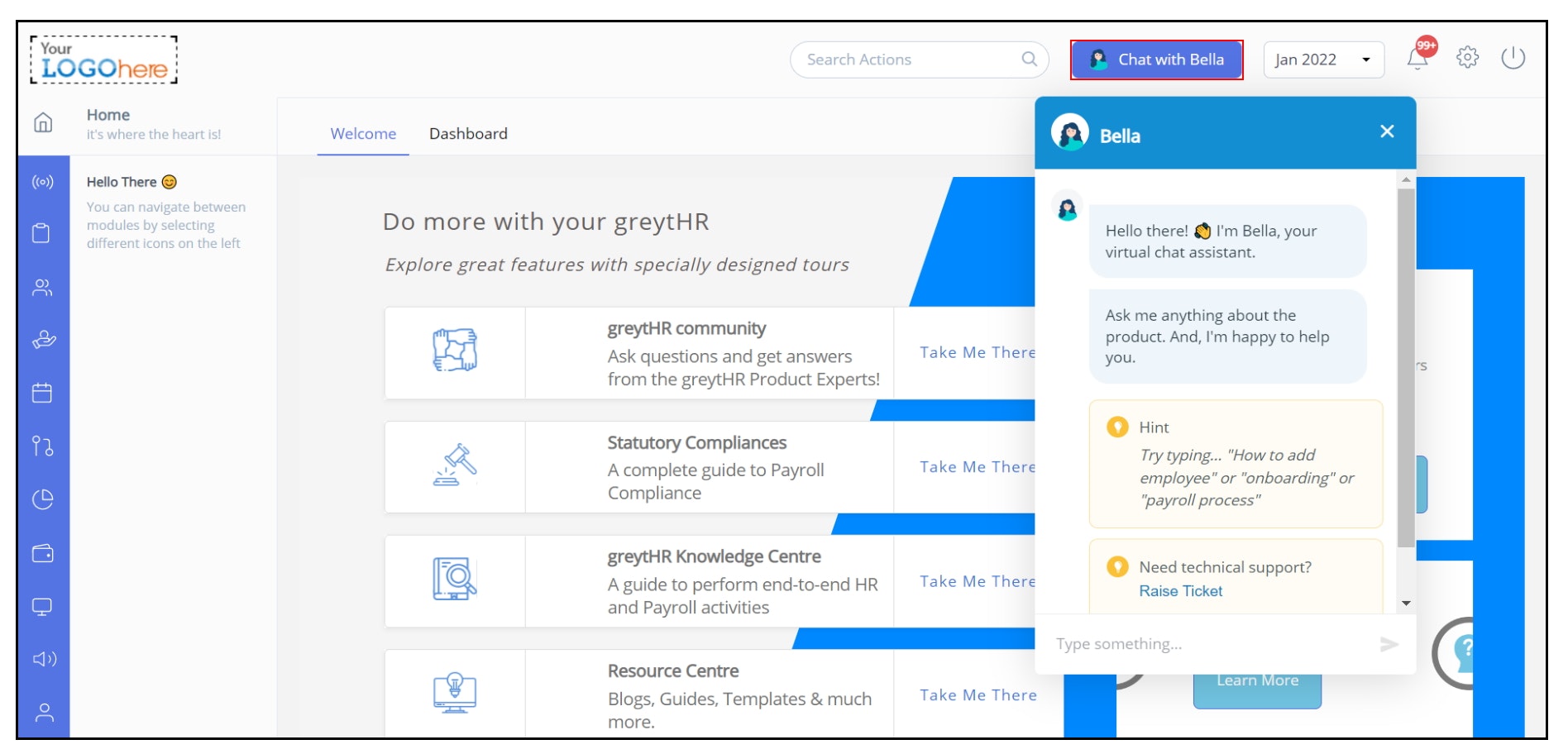Chat with greytHR Bella