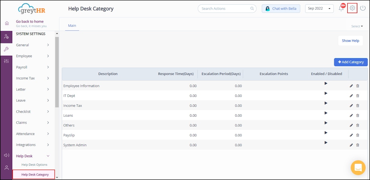 Create help desk category