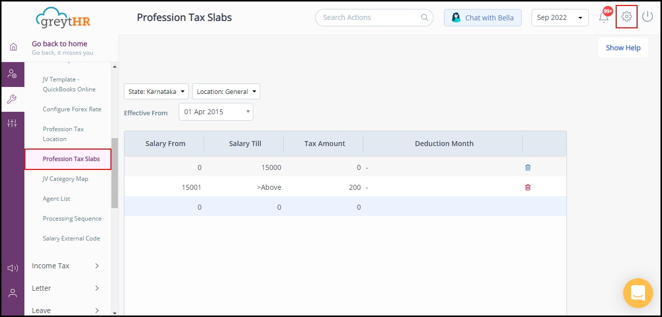 View/Update professional tax slabs
