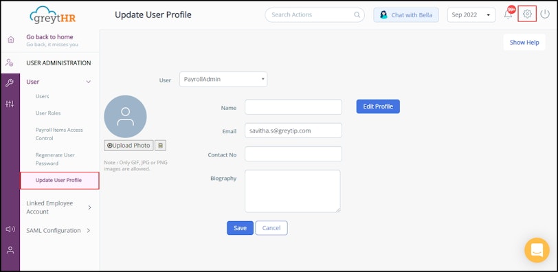Set up/Edit user profile details