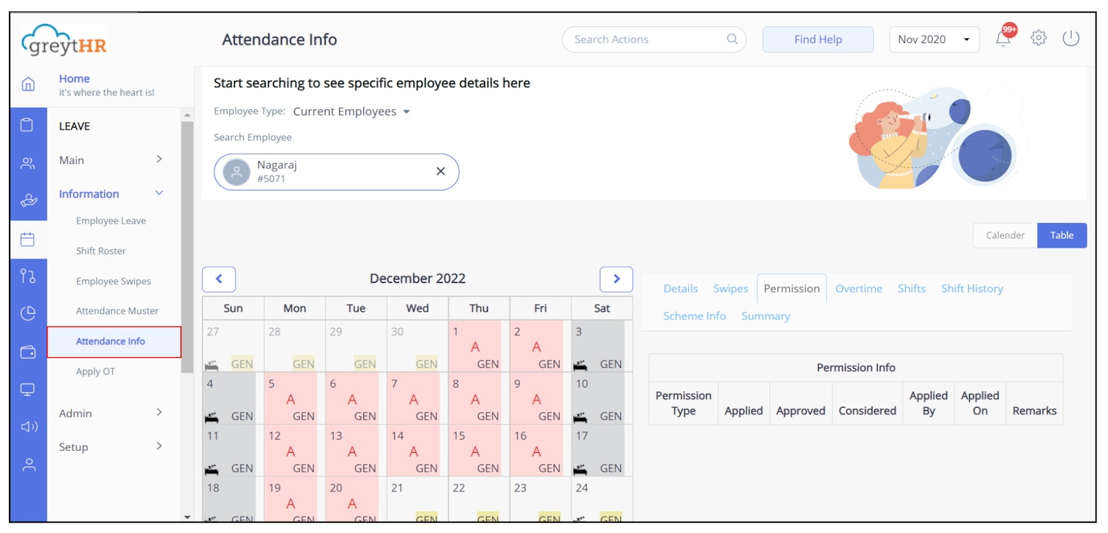 View an individual employee’s attendance details