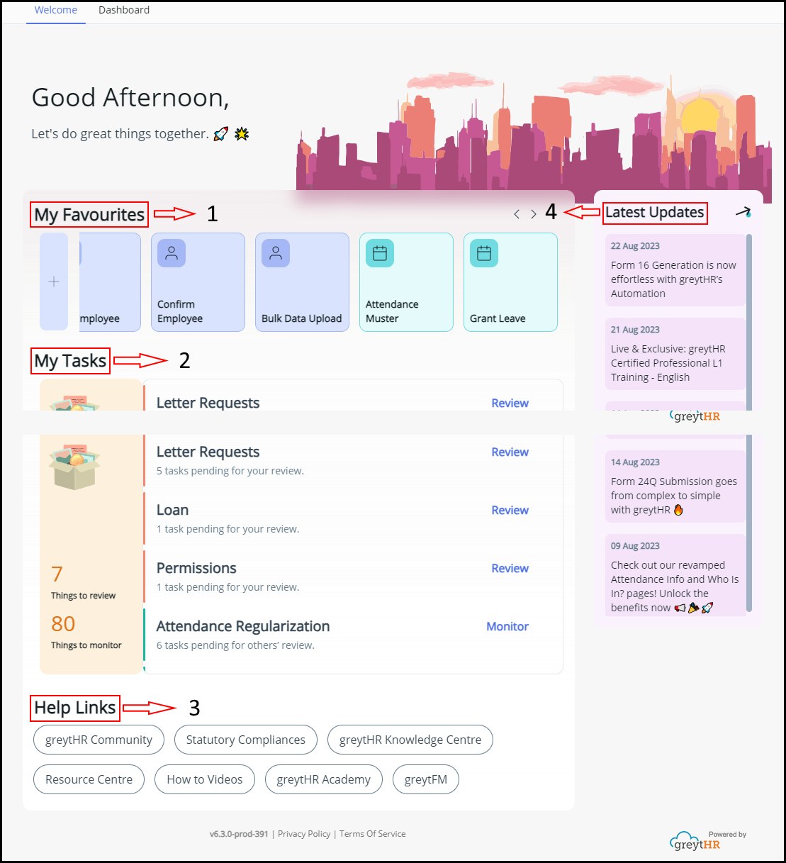 Explore greytHR’s admin Home page