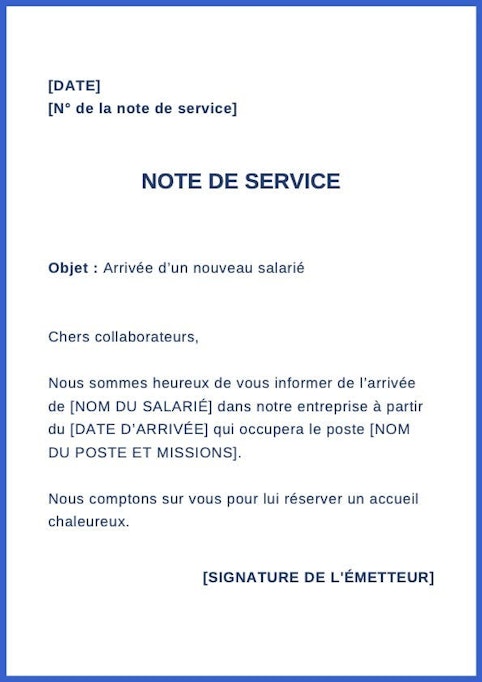 Note de service annonçant l’arrivée du nouveau salarié : la rédiger