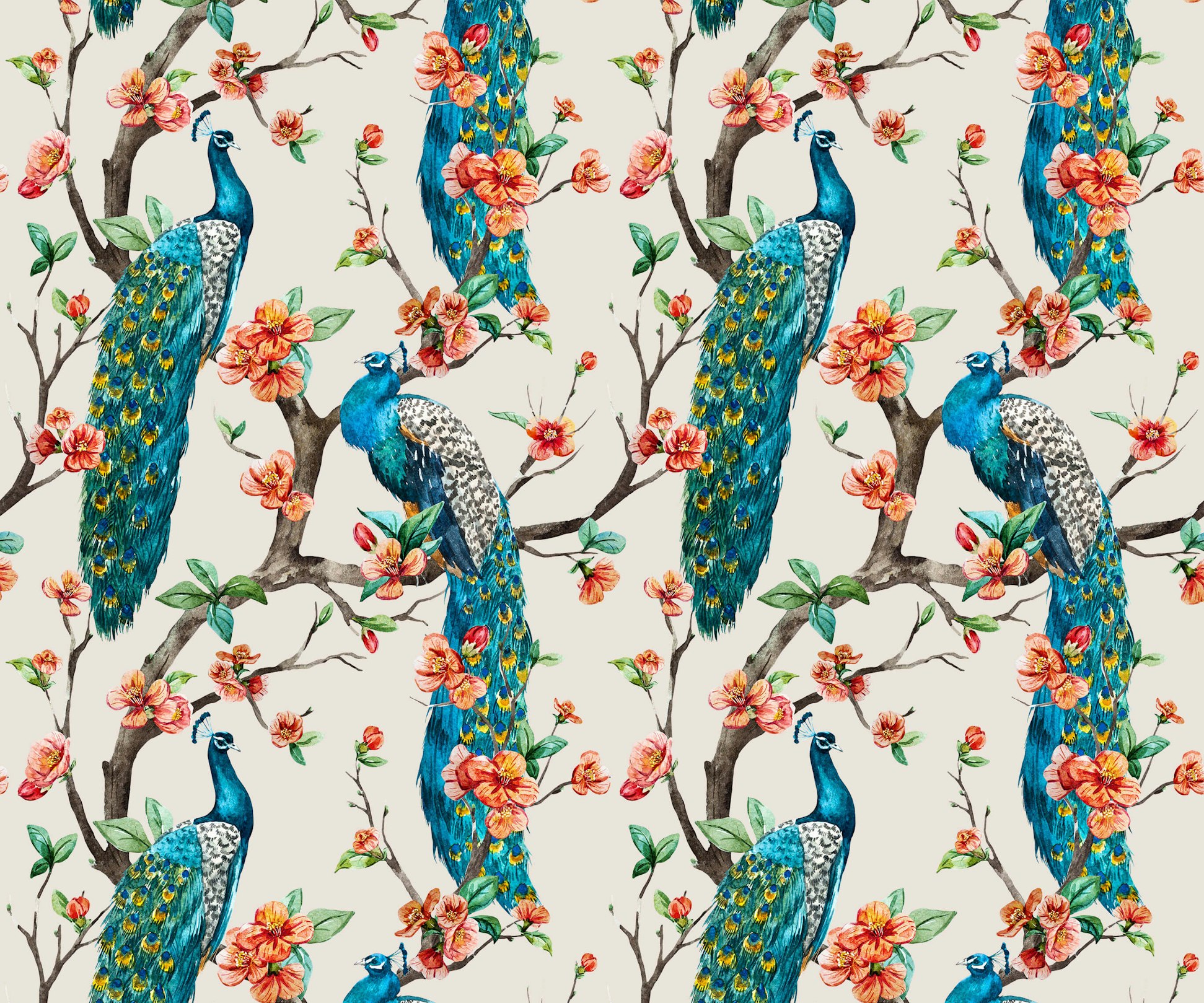 Peacock & Floral Pattern Wallpaper | Bobbi Beck | Bobbi Beck