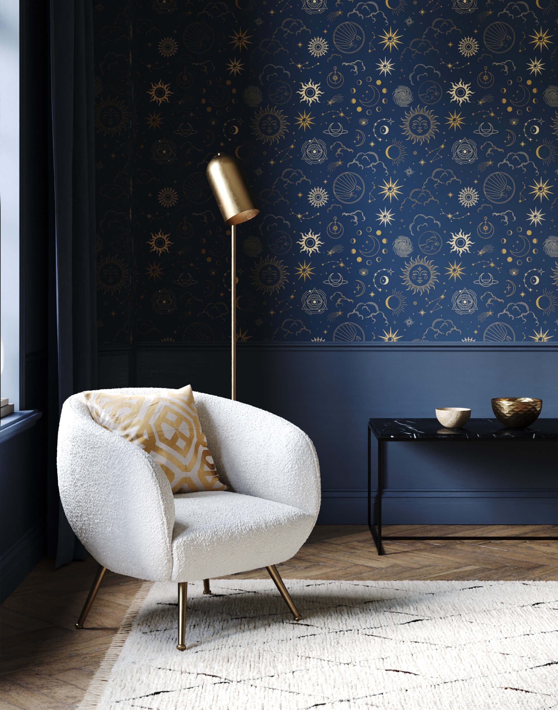Navy and gold wallpaper store