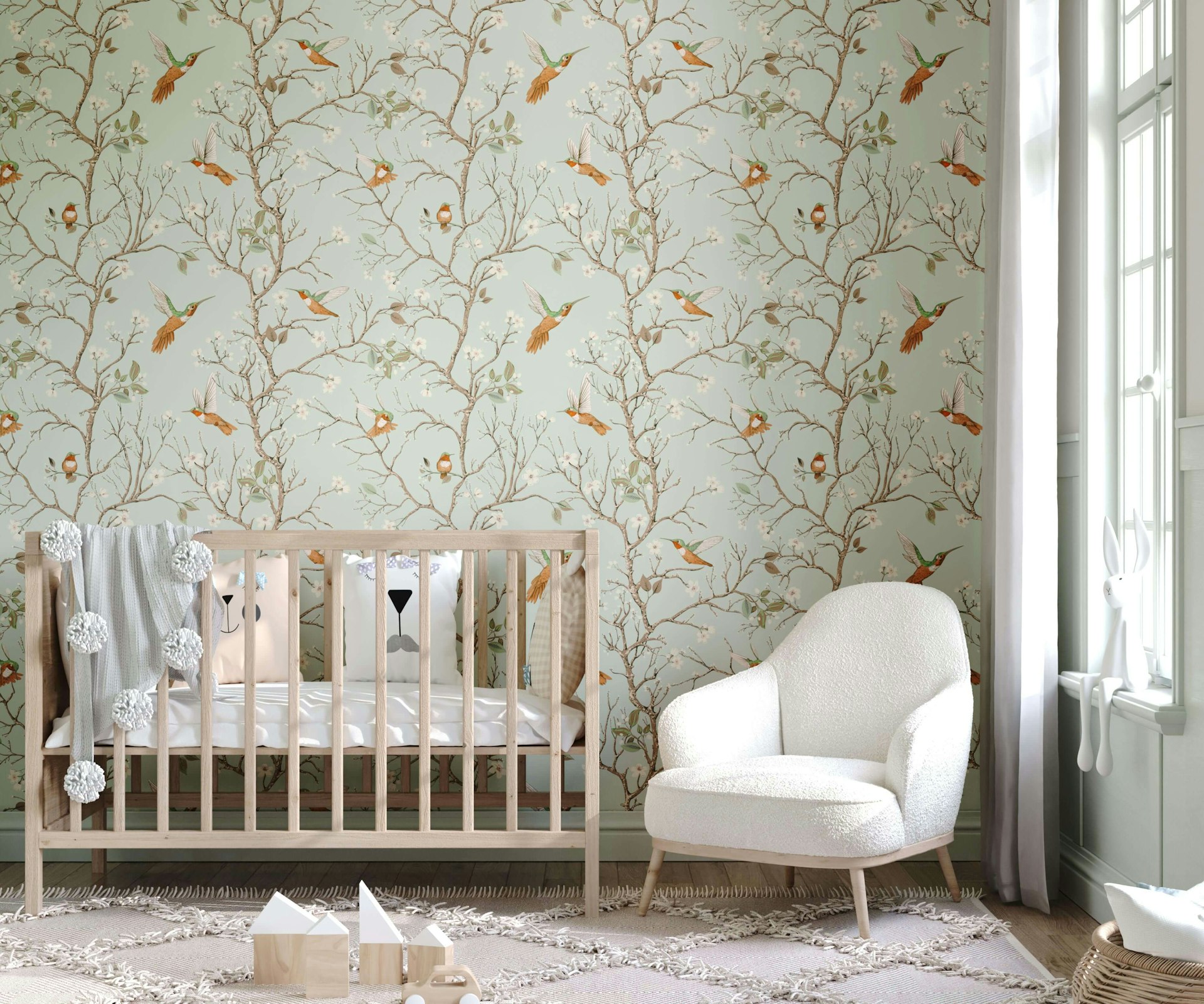 Hummingbird Wallpaper | Bird & Tree Design | Modern Chinoiserie Style ...