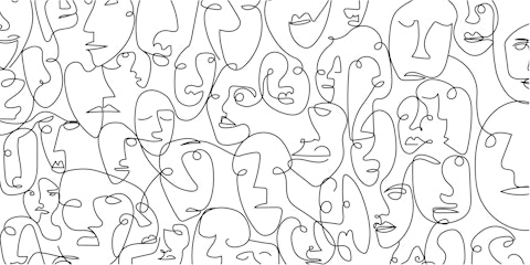 Line Faces Wallpaper | Abstract Hand-Drawn Faces Mural | Bobbi Beck