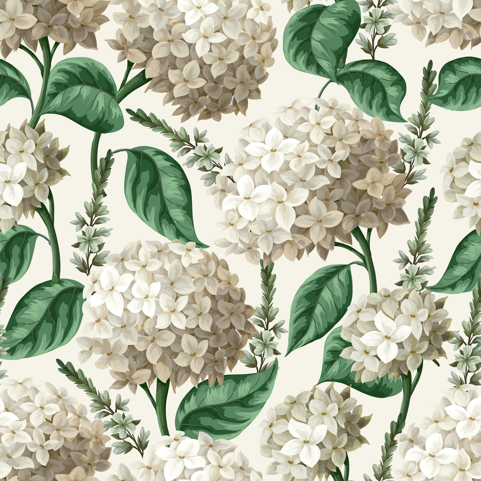 Hydrangea Wallpaper | Floral Design in White, Black & Yellow | Bobbi Beck