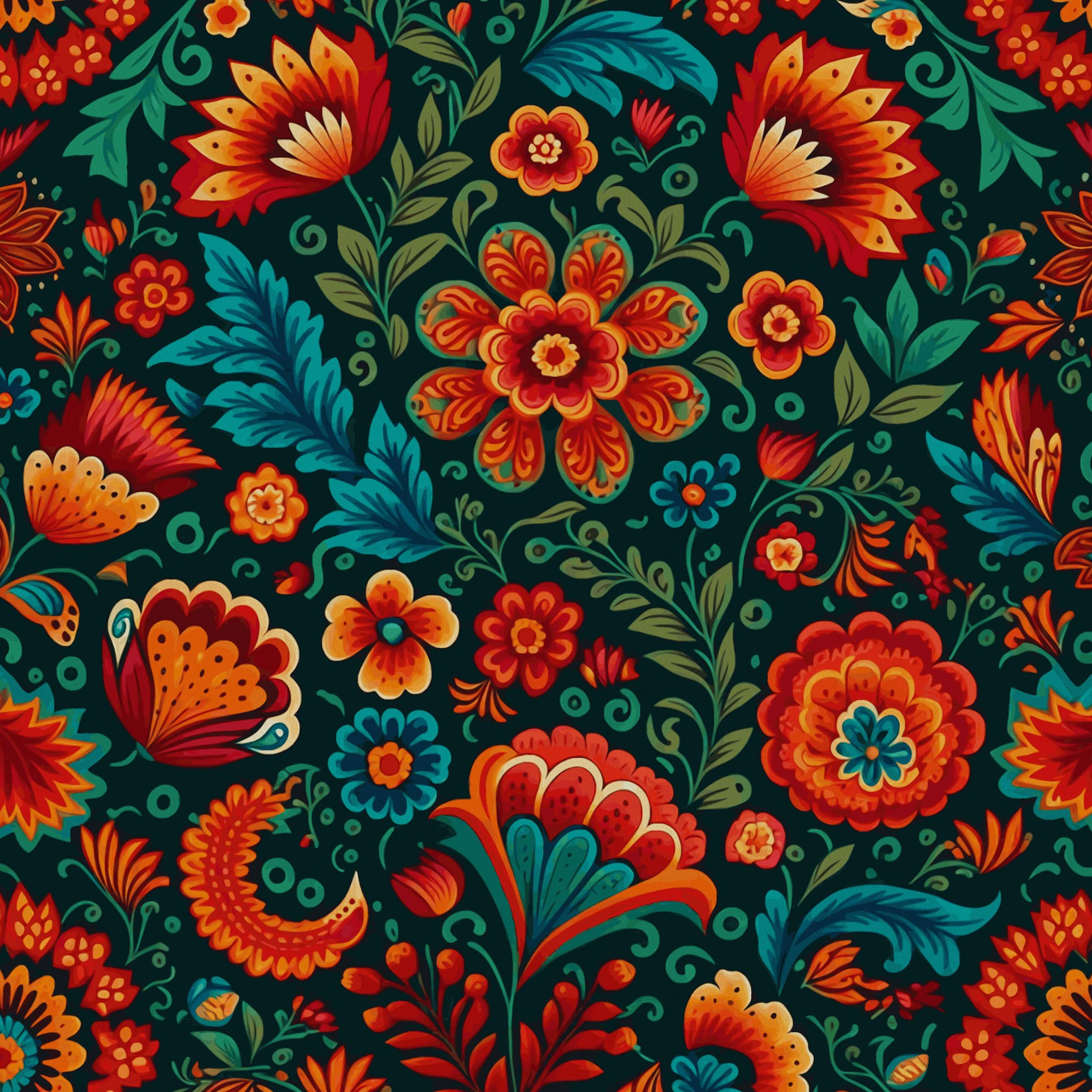 Mexican Floral Wallpaper Mural | Bold, Bright Design | Bobbi Beck