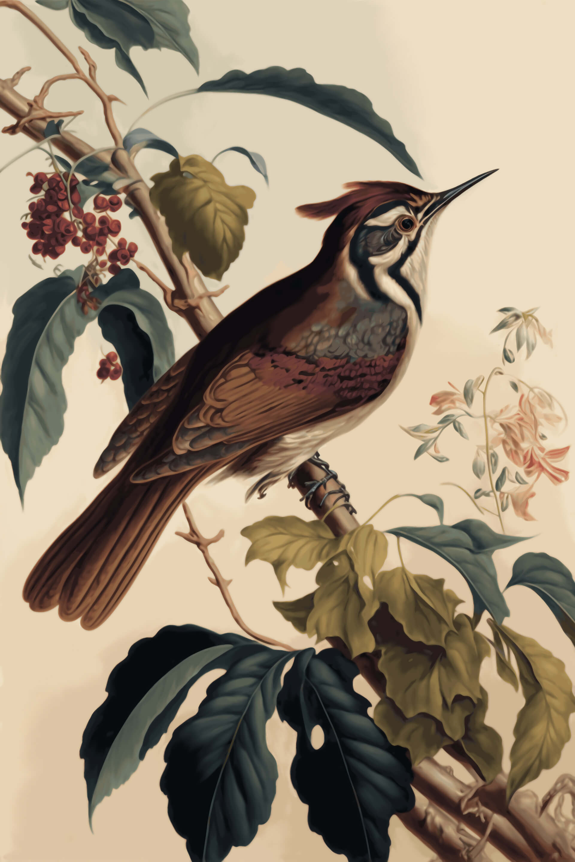 Brown Bird Wallpaper Mural | Vintage Style | Bobbi Beck
