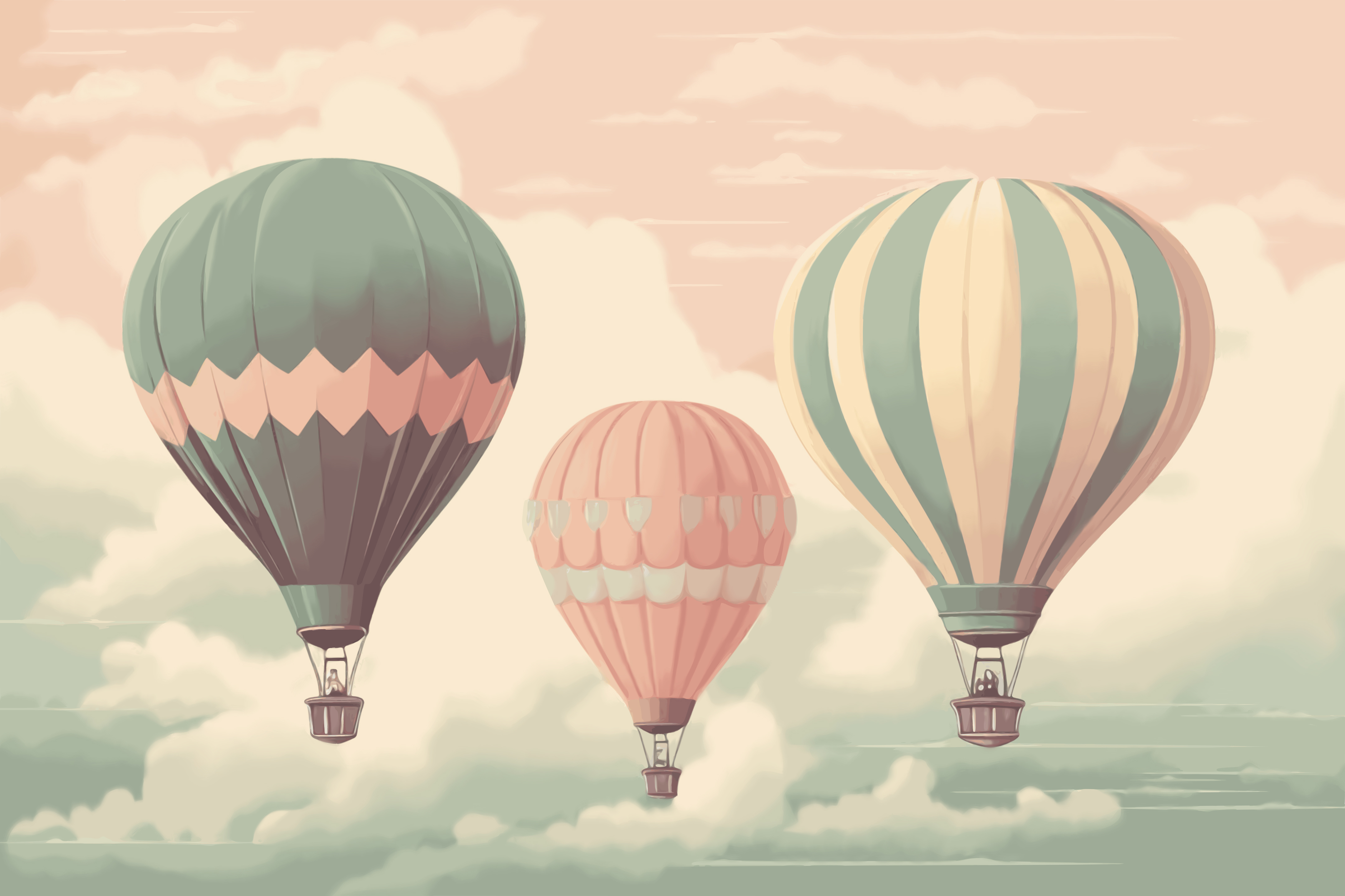 Pastel Hot Air Balloon Wallpaper Mural | Bobbi Beck