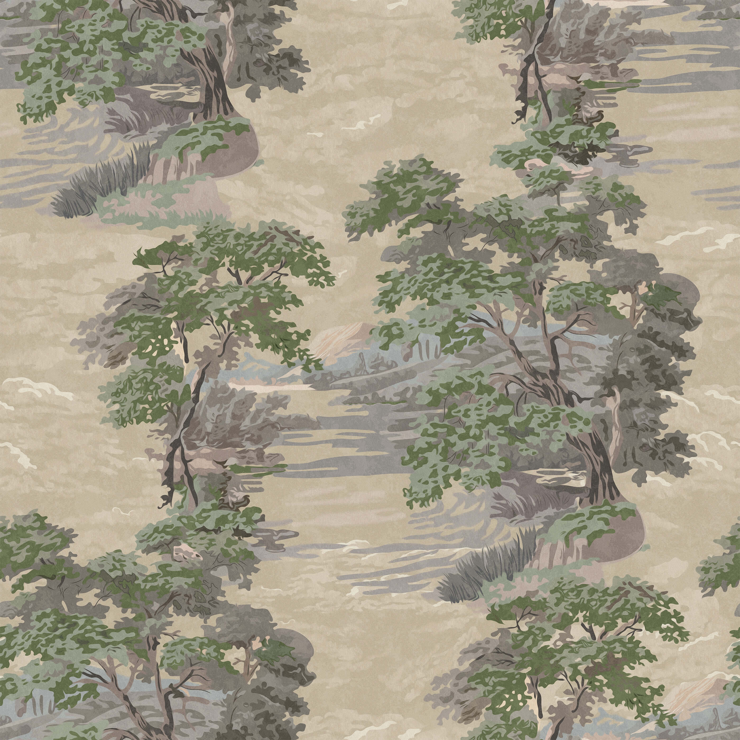 Vintage Tree & Mountain Wallpaper | Bobbi Beck