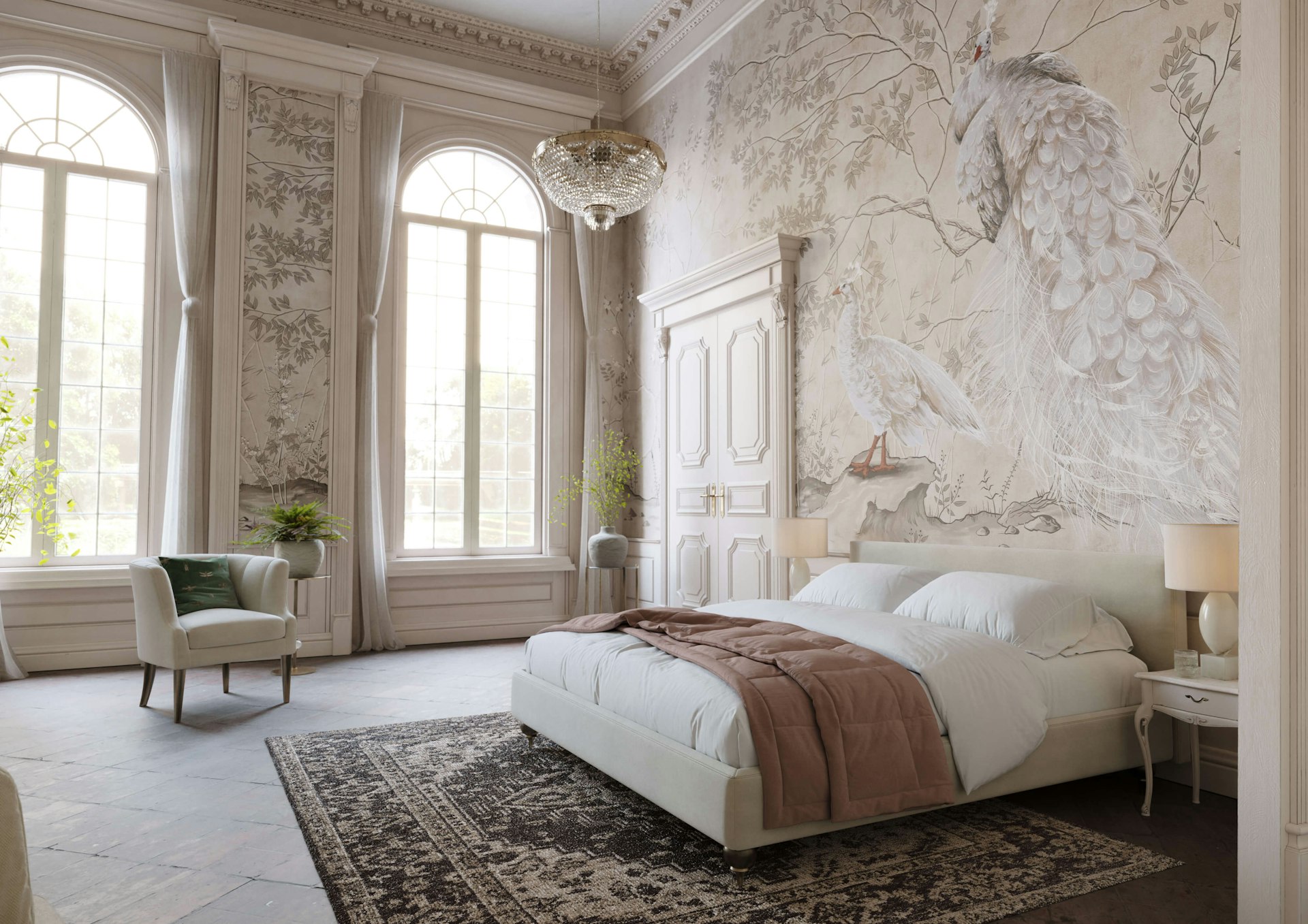 White Peacock Wallpaper Mural | Bobbi Beck