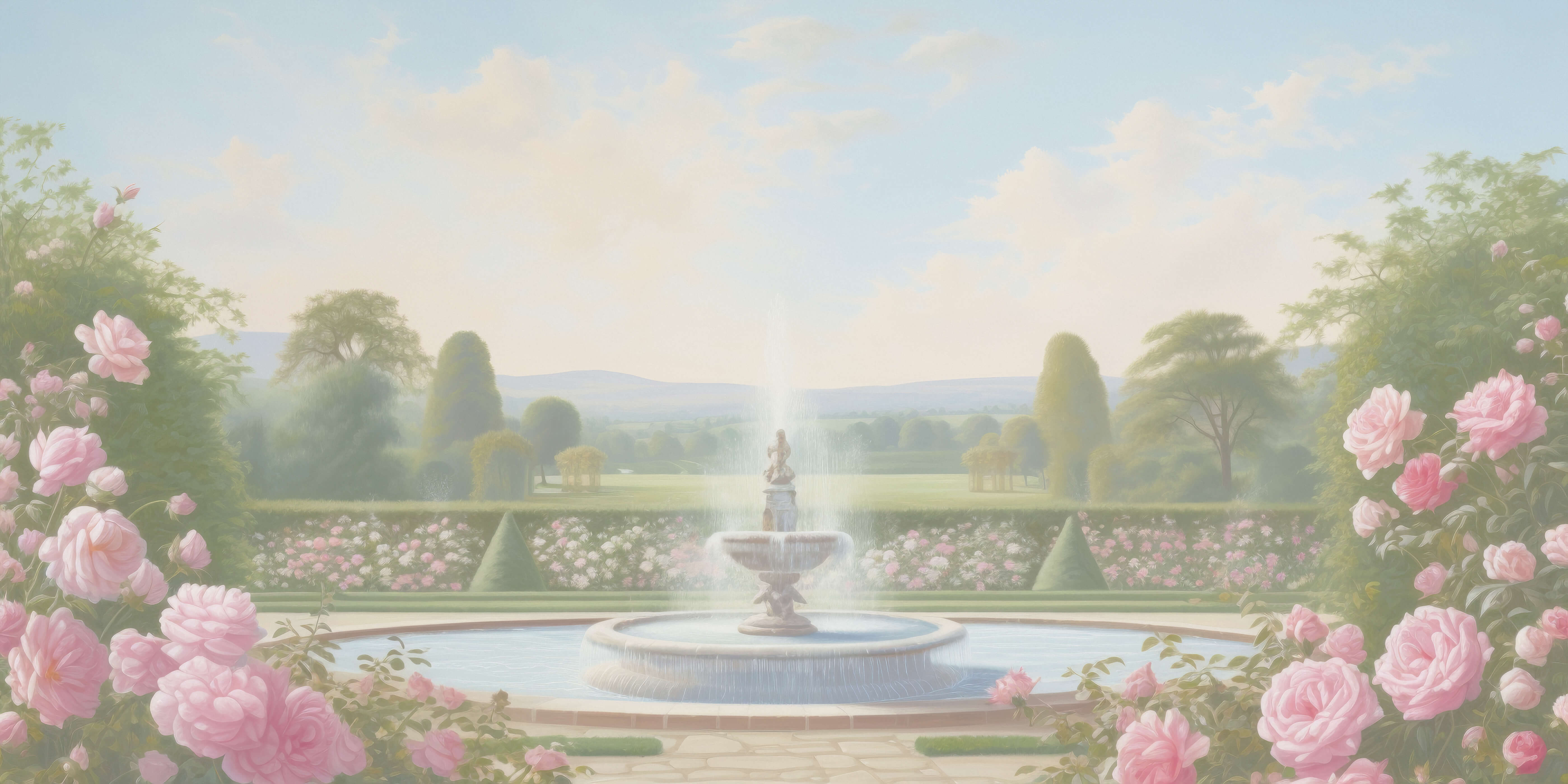 Rose Garden With Fountain Wallpaper Mural | Bobbi Beck