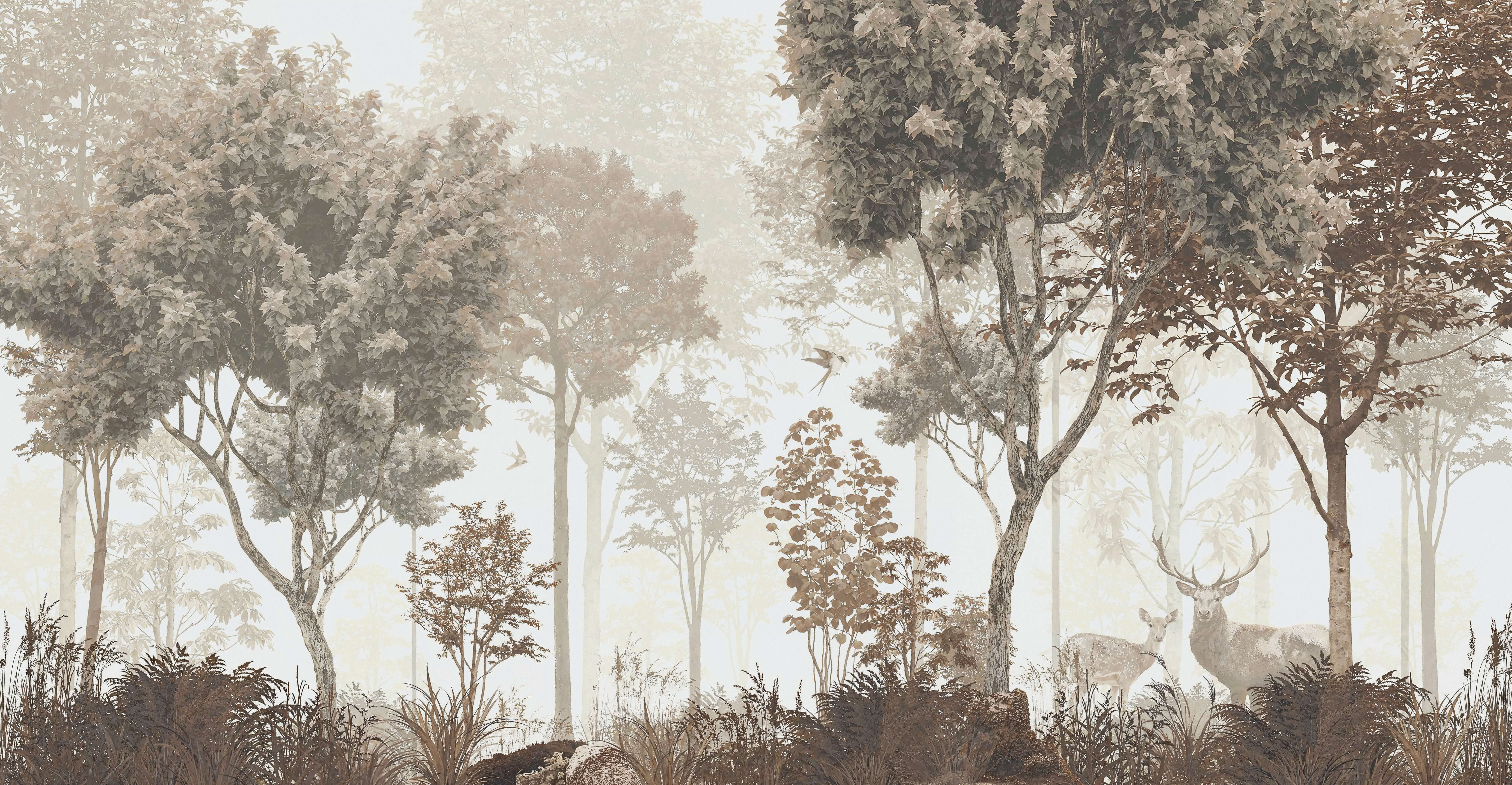 Sepia Forest Wallpaper Mural With Stag | Bobbi Beck
