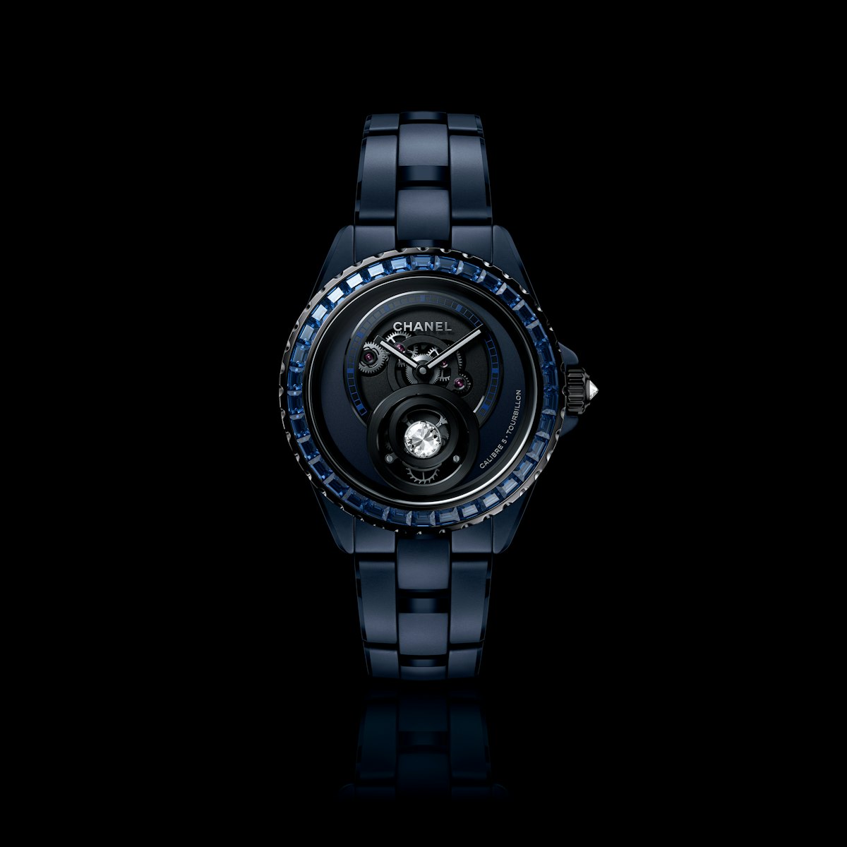 Chanel J12 Bleu Diamond Tourbillon is black, and blue