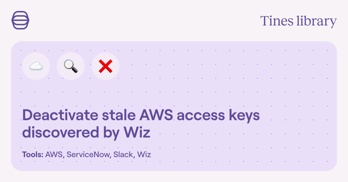 Deactivate stale AWS access keys discovered by Wiz | Library | Tines