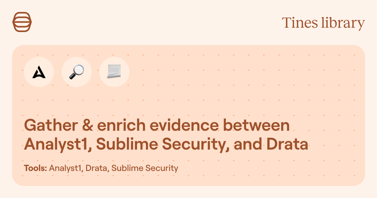Gather & enrich evidence between Analyst1, Sublime Security, and Drata | Library | Tines