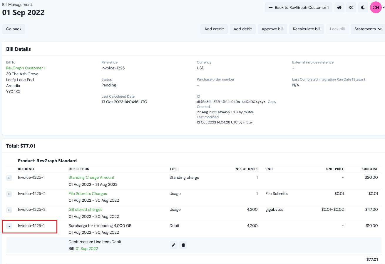 Adding Debit Line Items to Bills - m3ter Documentation