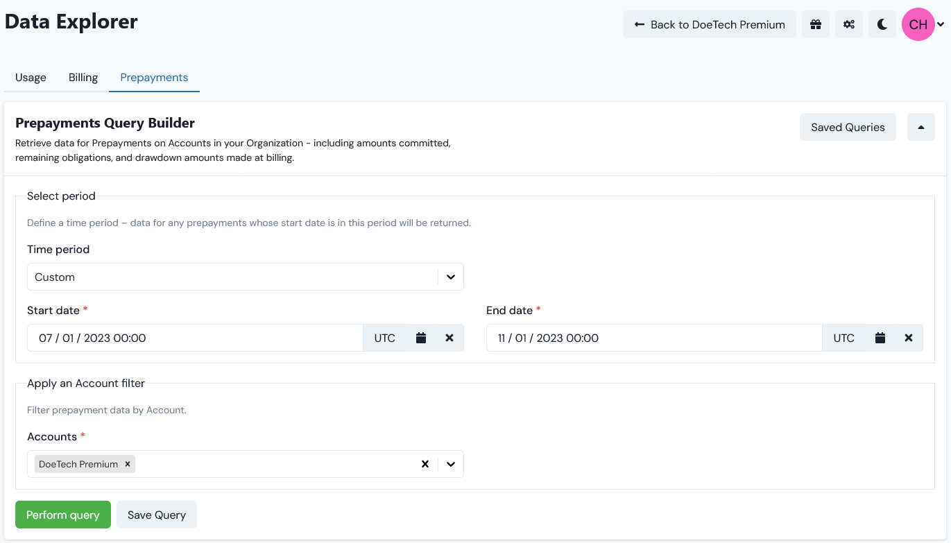 Performing Prepayments Queries and Reviewing Results - m3ter Documentation