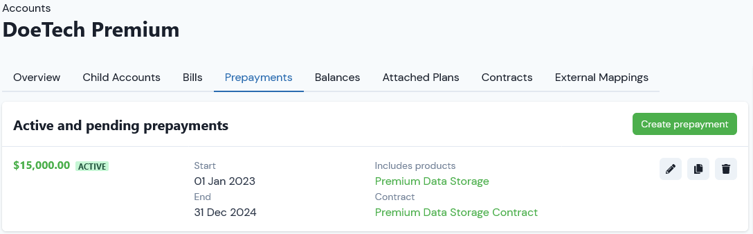 Creating Prepayments for Accounts - m3ter Documentation