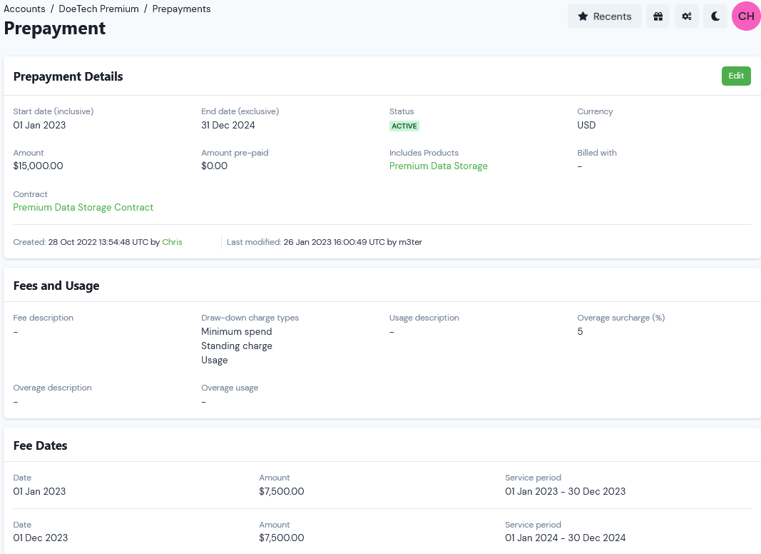 Creating Prepayments for Accounts - m3ter Documentation