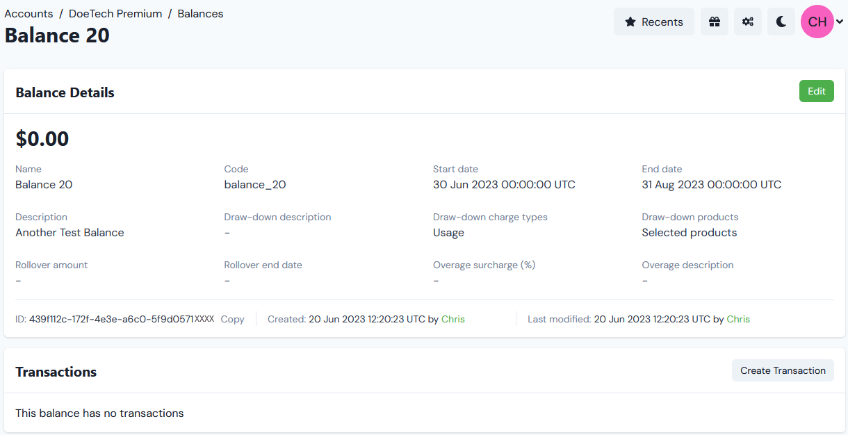 Creating Balances for Accounts - m3ter Documentation