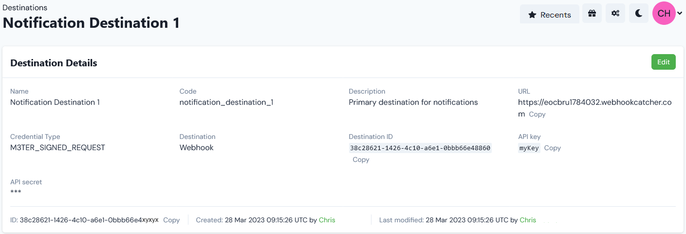 Creating and Managing Destinations - m3ter Documentation