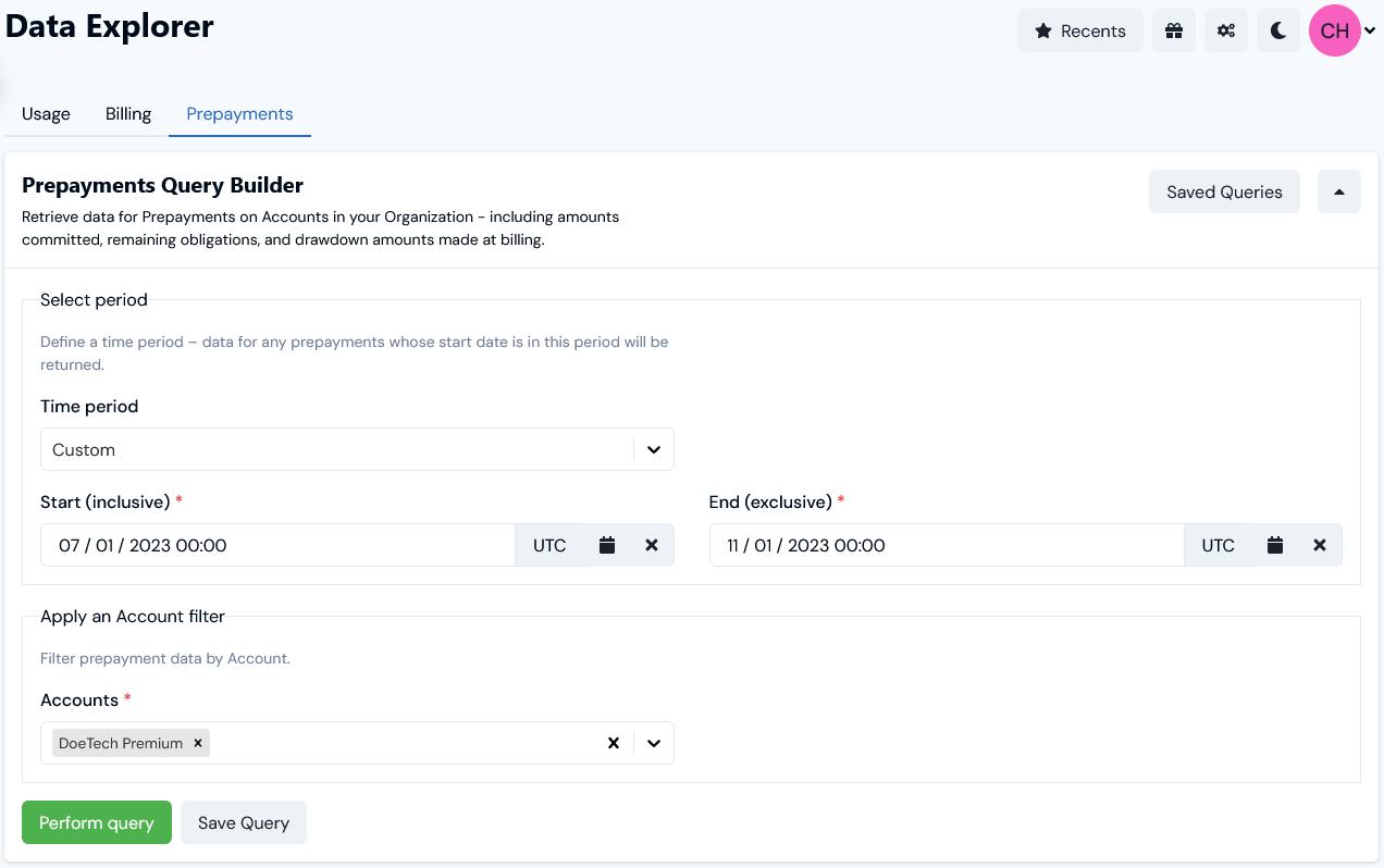 Performing Prepayments Queries and Reviewing Results - m3ter Documentation