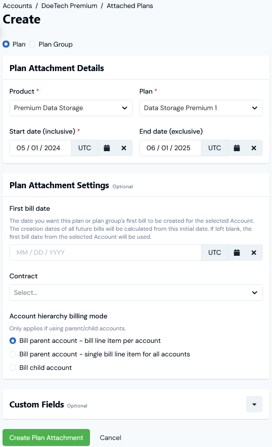 Attaching Plans to an Account - m3ter Documentation