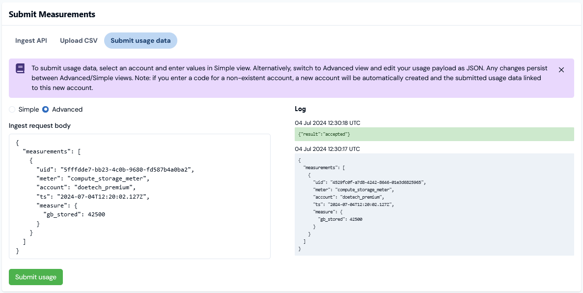 Submitting and Checking Test Usage Data - m3ter Documentation