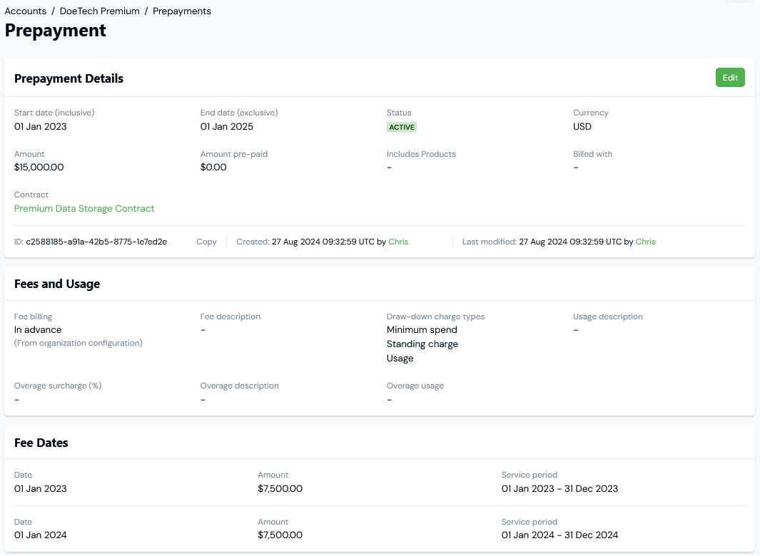 Creating Prepayments for Accounts - m3ter Documentation