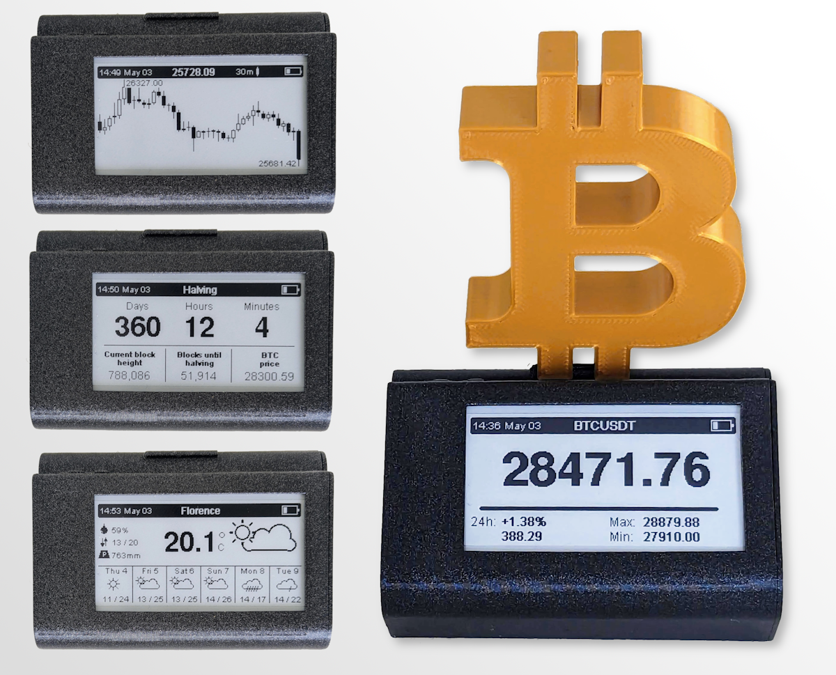 Multipurpose WiFi Bitcoin (BTC) e-ink ticker