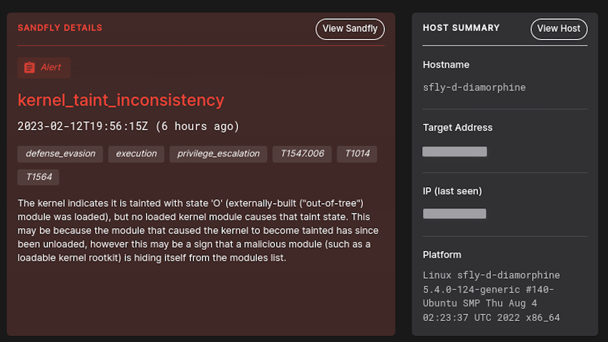 Sandfly 4.3.2 - Linux Loadable Kernel Module Rootkit Taint Detection