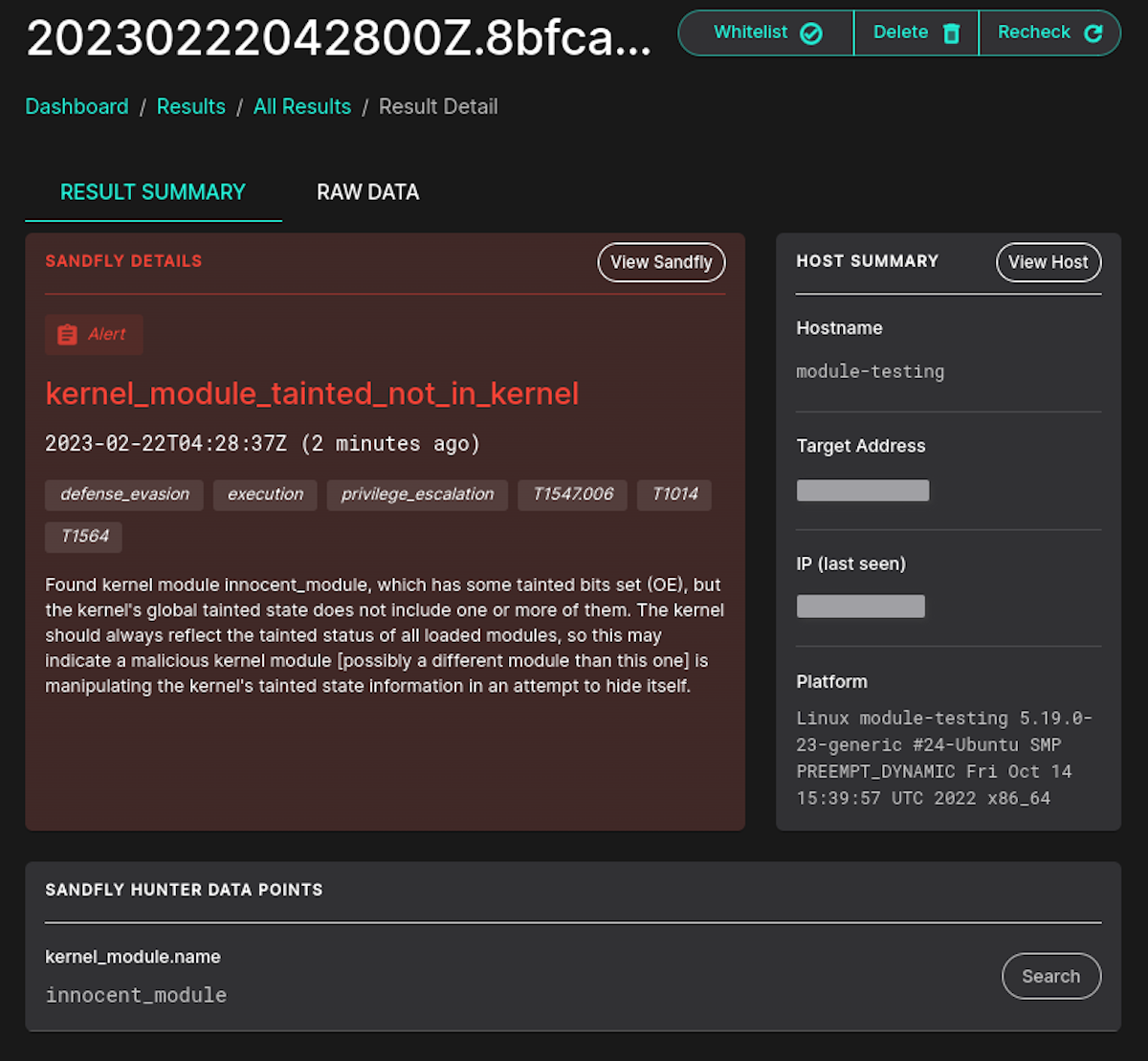Sandfly 4.3.2 - Linux Loadable Kernel Module Rootkit Taint Detection