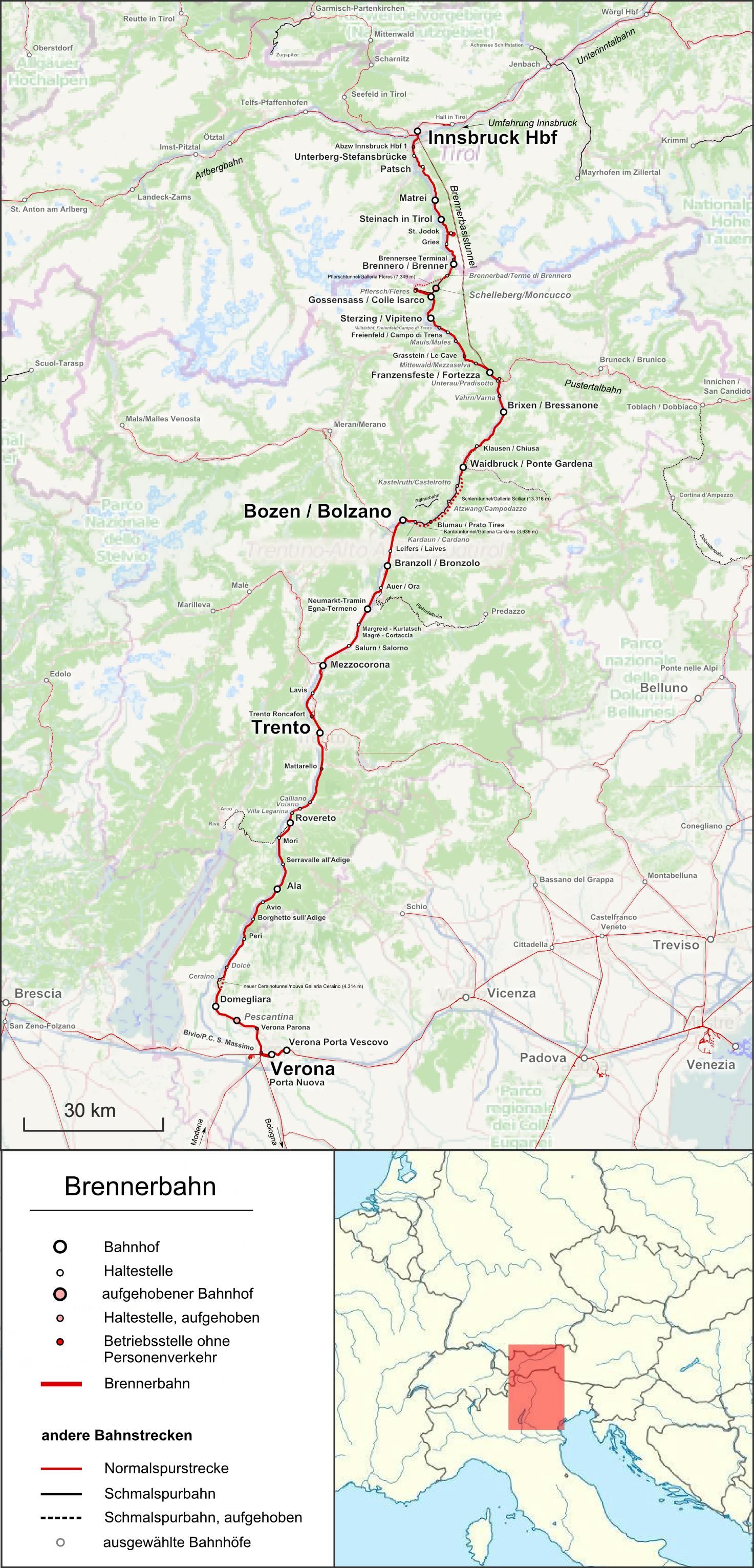 The Brenner Pass route by train