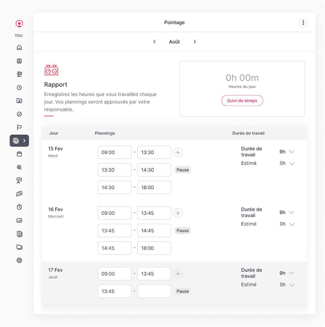 Modèle gratuit feuille de pointage salarié PDF | Factorial