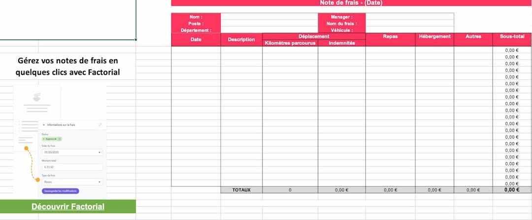 Modèle de note de frais gratuit