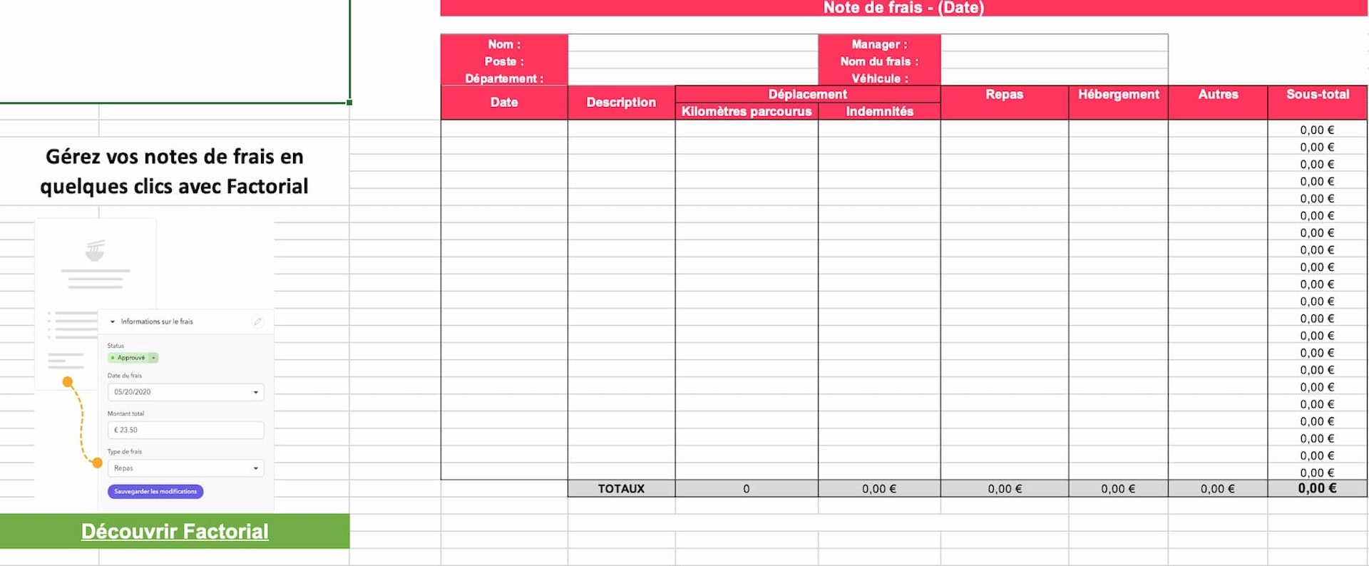 Modèle de note de frais gratuit