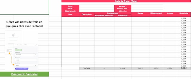 Modèle de note de frais gratuit