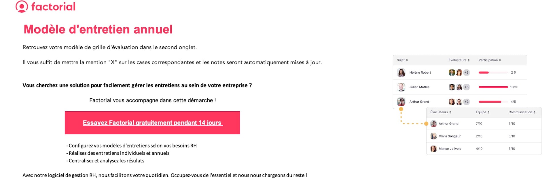 Modèle d'entretien annuel gratuit 2023 - Factorial