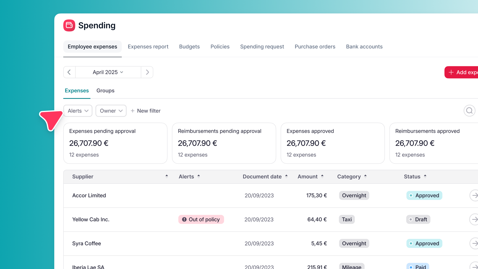 Track flagged expenses with alerts | Product Launches | Factorial