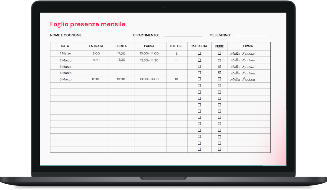 Foglio presenze mensile in PDF | Factorial
