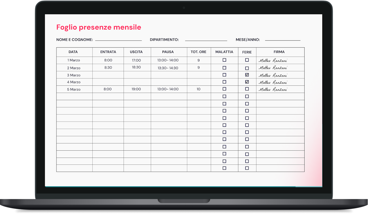 Foglio presenze mensile in PDF | Factorial