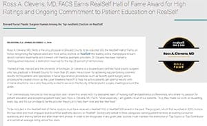 Ross A. Clevens, MD, FACS Earns RealSelf Hall of Fame Award for High ...