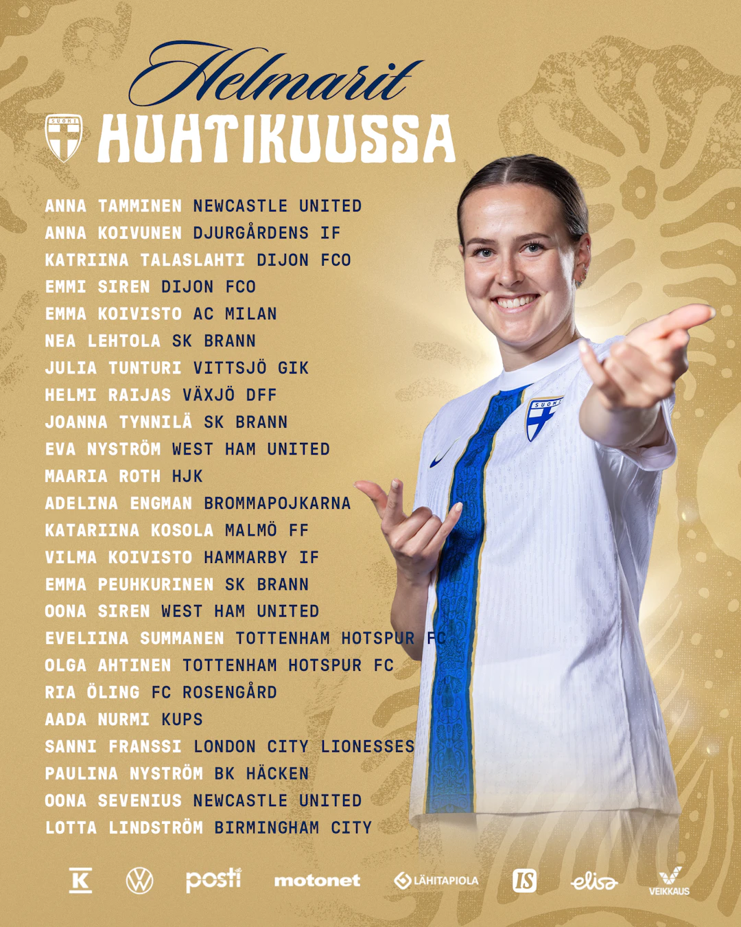 Helmarit nimetty huhtikuun MM-karsintaotteluihin