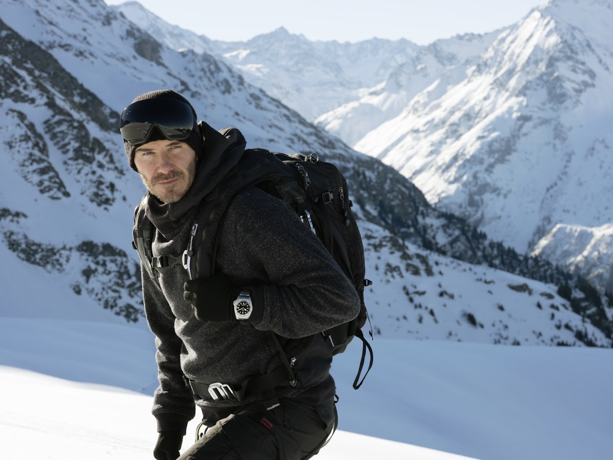 Quelle montre porte David Beckham sur les pistes de ski