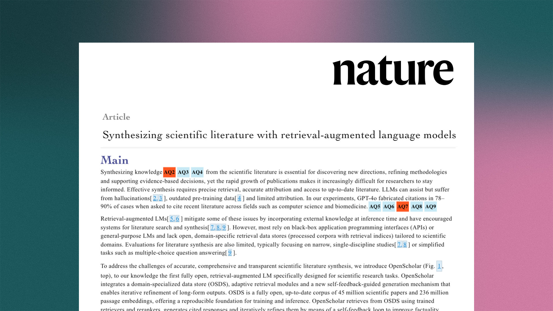Now in Nature: Synthesizing scientific literature with retrieval ...