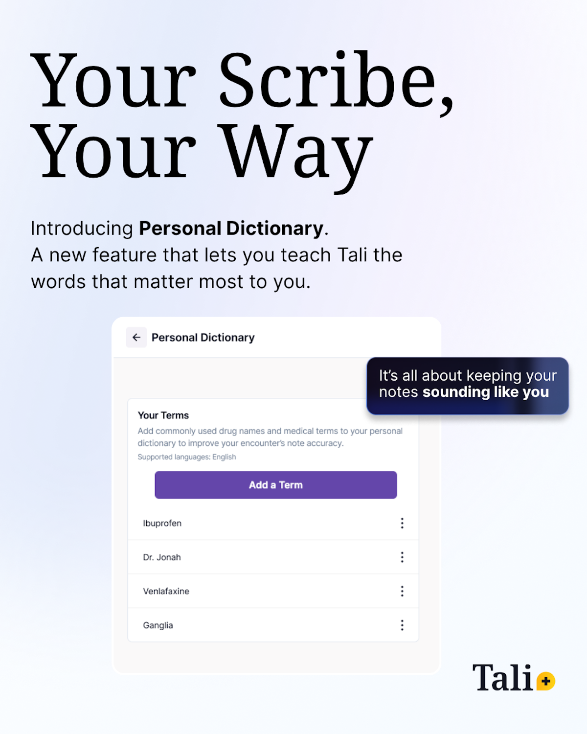 Teach Tali Your Language with Personal Dictionary | Tali AI